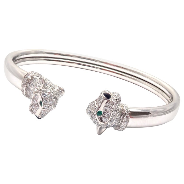 Cartier Panther Panthere Diamond Emerald Onyx White Gold Bangle ...