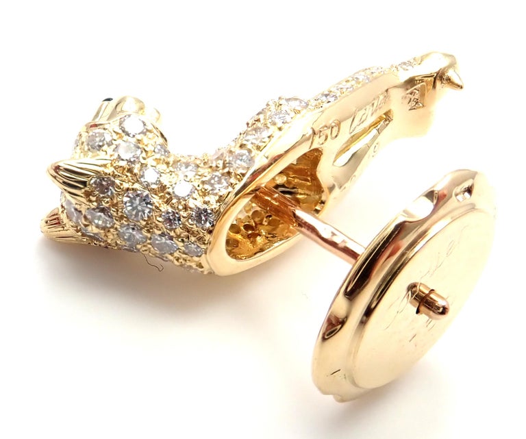 Cartier Panther Panthere Diamond Emerald Yellow Gold Tie Lapel Pin at ...
