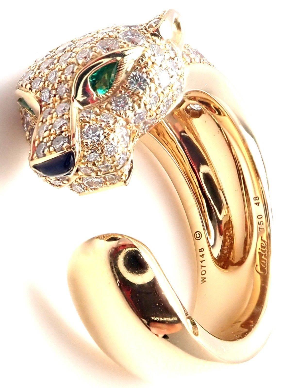 Cartier Panther Panthere Emerald Onyx Diamond Gold Band Ring at 1stDibs ...