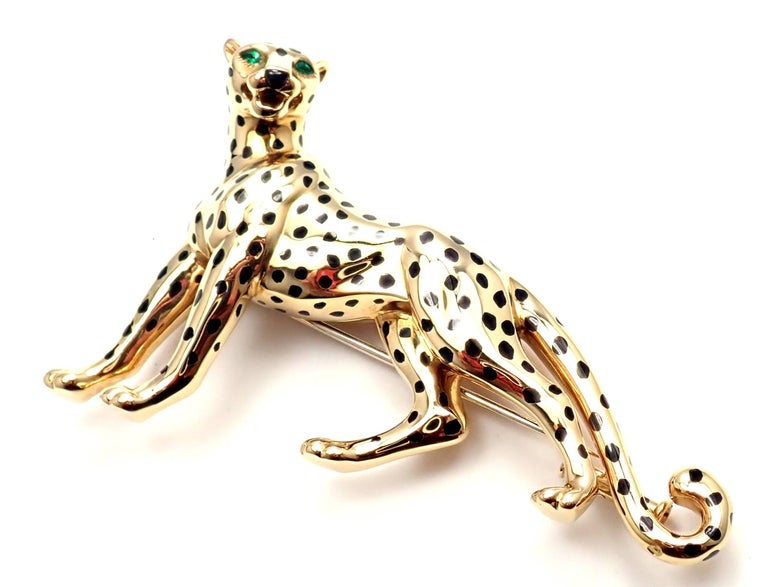 Cartier Panther Panthere Onyx Emerald Yellow Gold Large Pin Brooch at ...