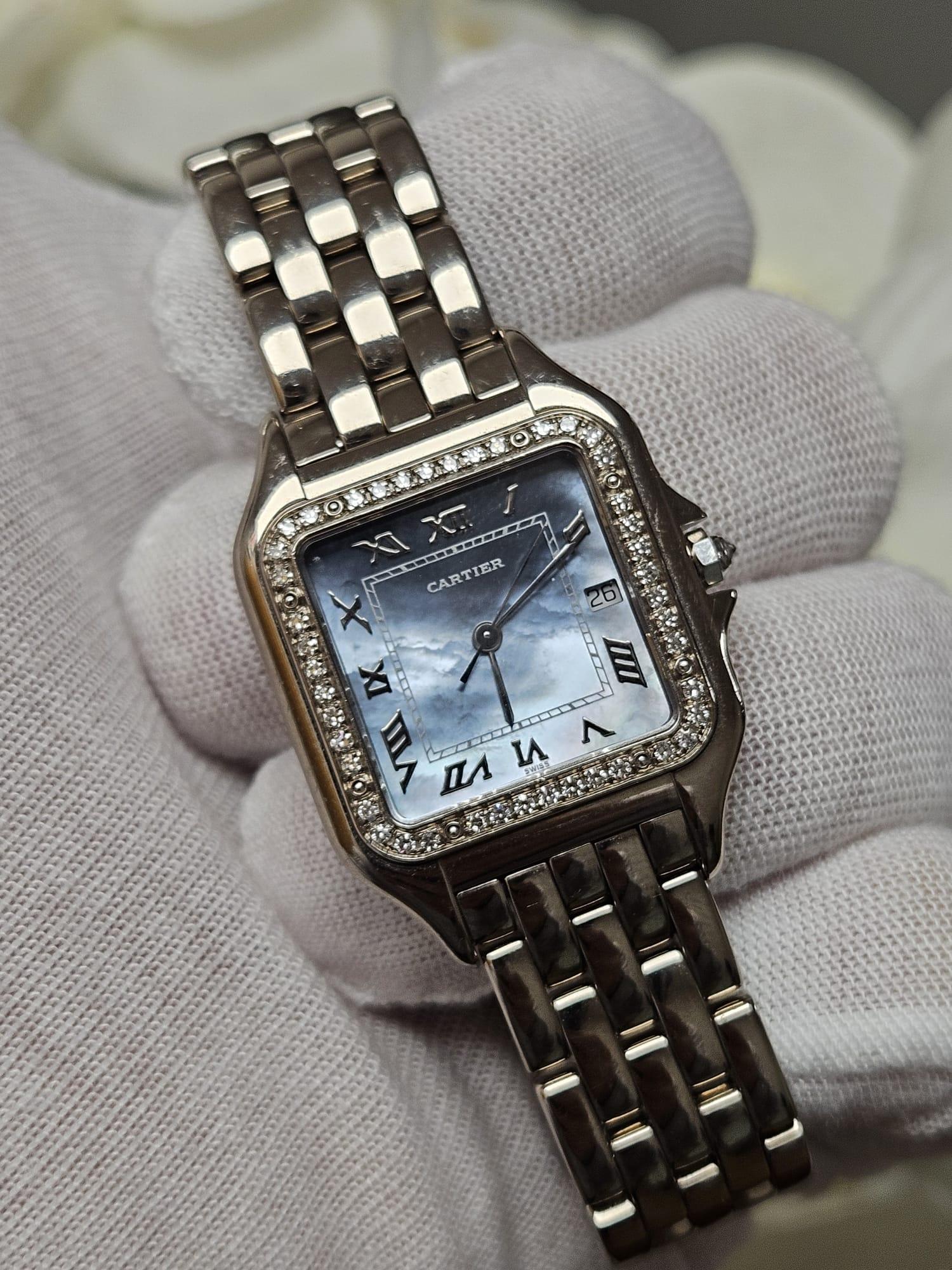 Cartier Panthere 1650 Blue MOP 18K White Gold Watch For Sale at 1stDibs