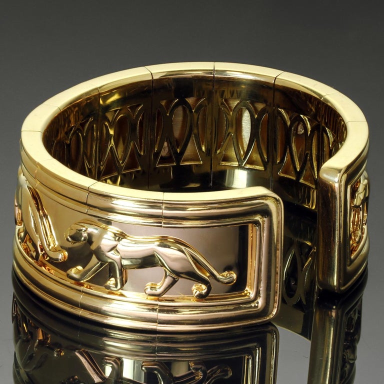 Cartier Panthere 18k Two-Tone Gold Vintage Cuff Bracelet For Sale at ...