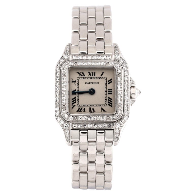 Cartier Panthere De Cartier Quartz Watch White Gold with Diamond Bezel and Lugs For Sale at 1stDibs