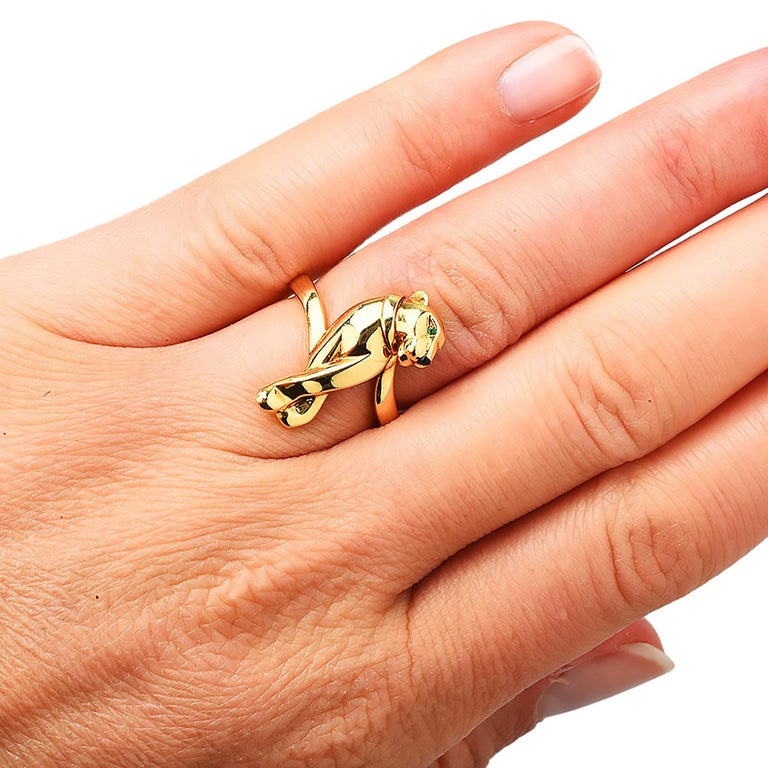 Cartier Panthere de Cartier Tsavorite Onyx 18K Yellow Gold Panther Ring ...