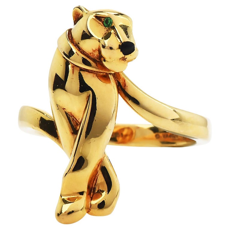 Cartier Panthere de Cartier Tsavorite Onyx 18K Yellow Gold Panther Ring ...