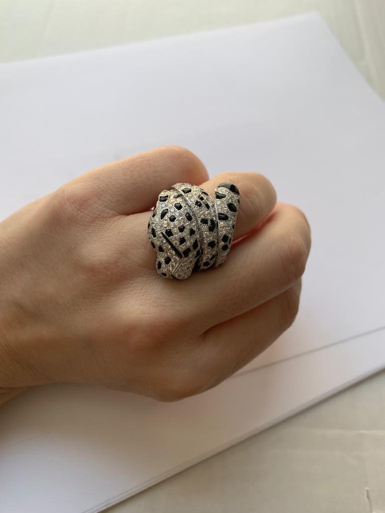 CARTIER Panthere Diamond Onyx Coil Ring For Sale at 1stDibs