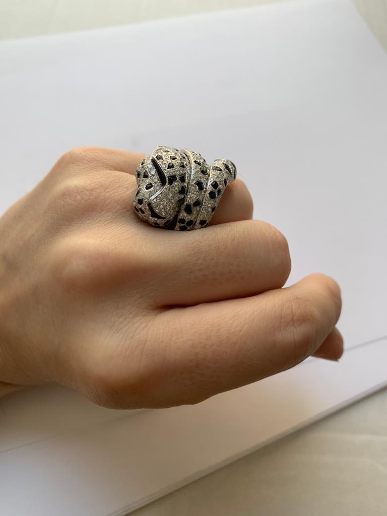 CARTIER Panthere Diamond Onyx Coil Ring For Sale at 1stDibs