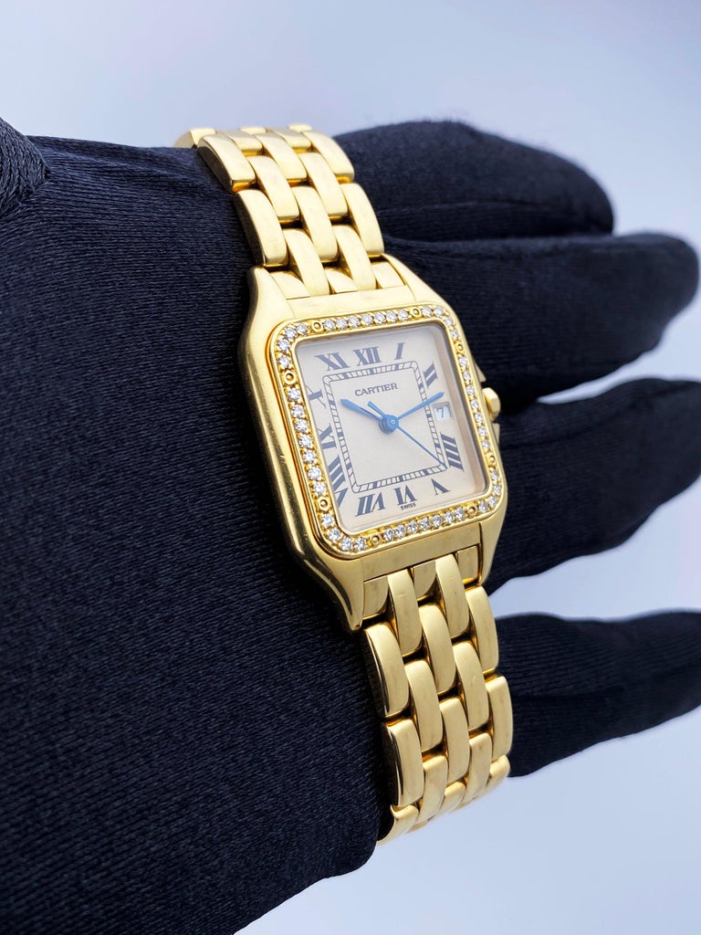 Cartier Panthere Large Size Diamond 18K Yellow Gold Watch at 1stDibs