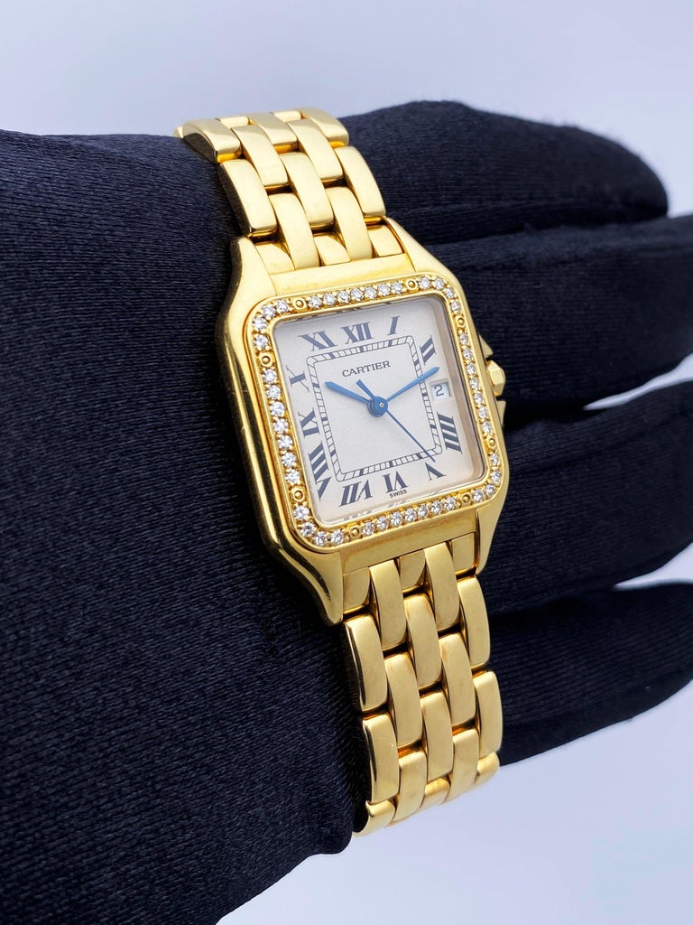 Cartier Panthere Large Size Diamond 18K Yellow Gold Watch at 1stDibs