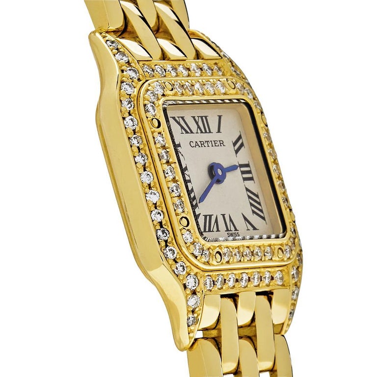 Cartier Panthere Mini Quartz Yellow Gold Diamonds 11301 For Sale at 1stDibs