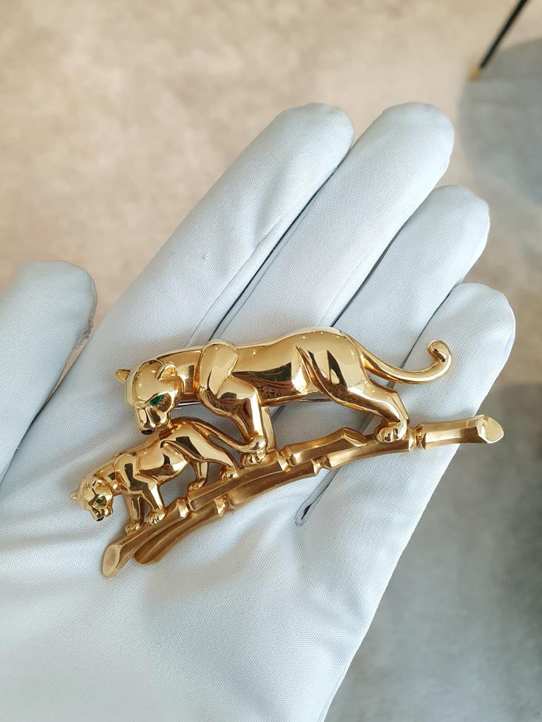 Cartier Panthere "Mother and Her Cub" 18k Yellow Gold Brooch For Sale ...