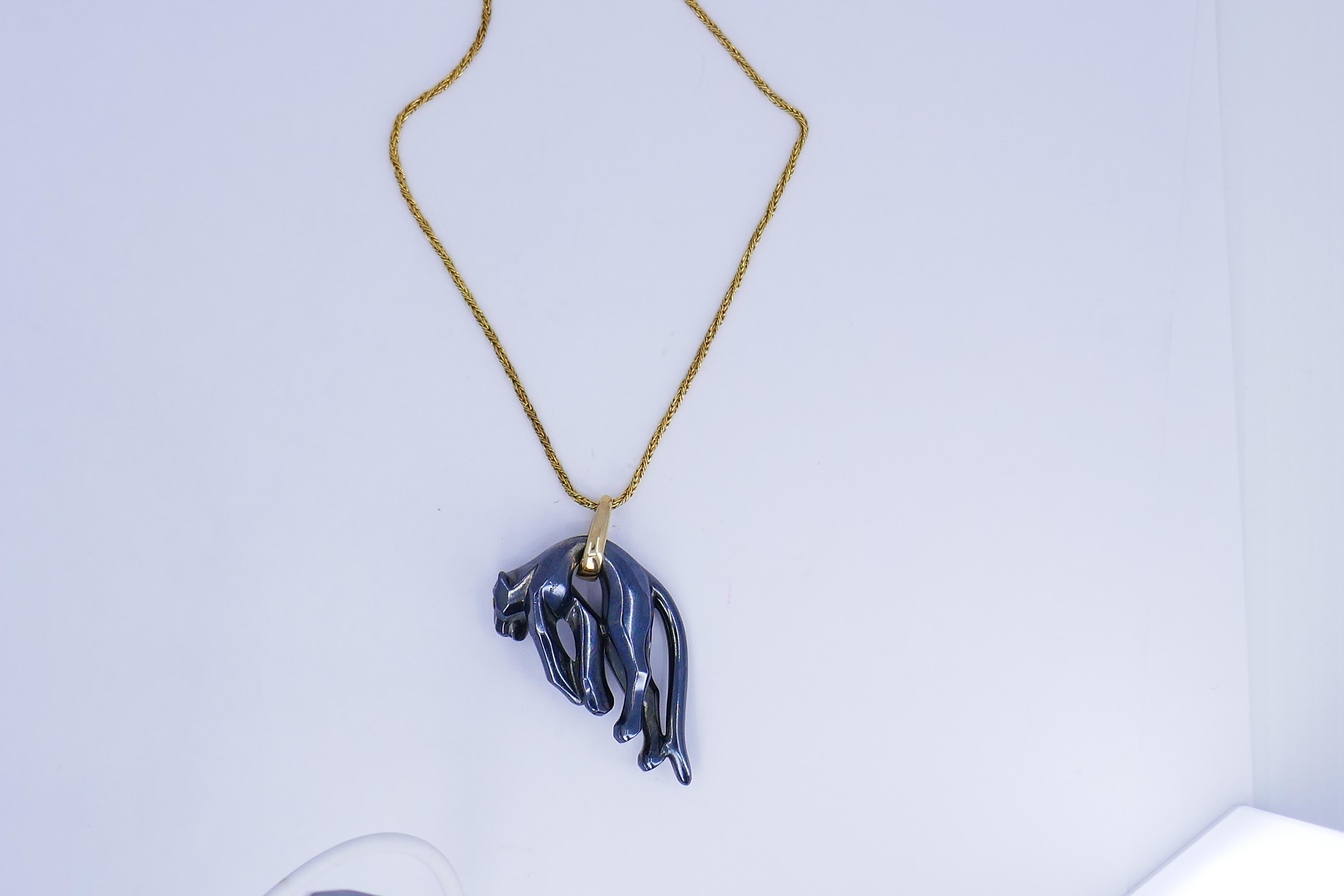 Cartier Panthere Silverium Pendant Cartier Necklace 18k Gold Estate ...