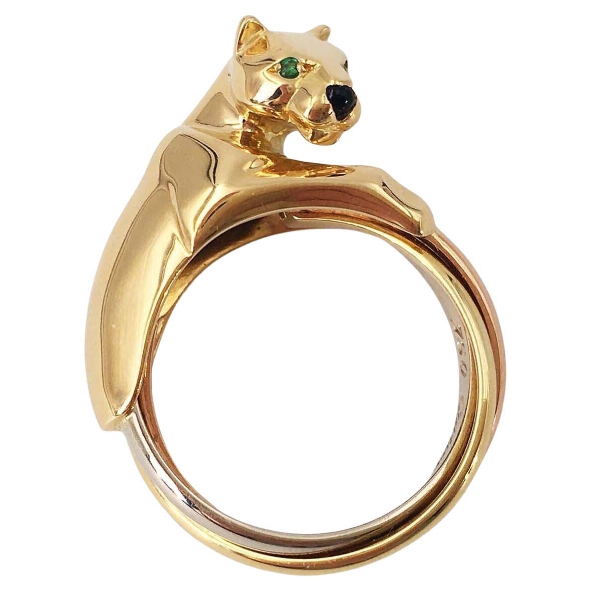 Cartier Panthere Trinity Ring Emeralds Onyx Original Box For Sale at ...