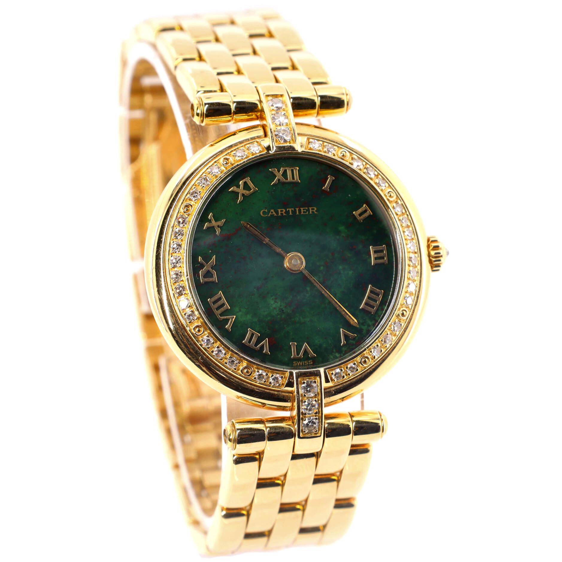 Cartier Panthere Vendome Green Dial Quartz Watch Yellow Gold with ...