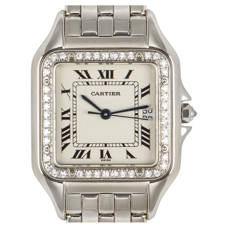 Cartier Panthere White Gold Diamond Set Watch For Sale at 1stDibs