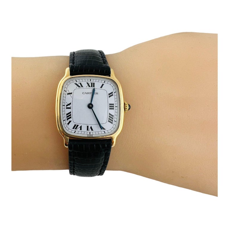 Cartier Paris 18k Yellow Gold Watch White Roman Dial at 1stDibs