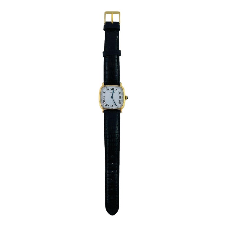 Cartier Paris 18k Yellow Gold Watch White Roman Dial at 1stDibs