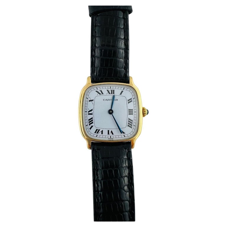 Cartier Paris 18k Yellow Gold Watch White Roman Dial at 1stDibs