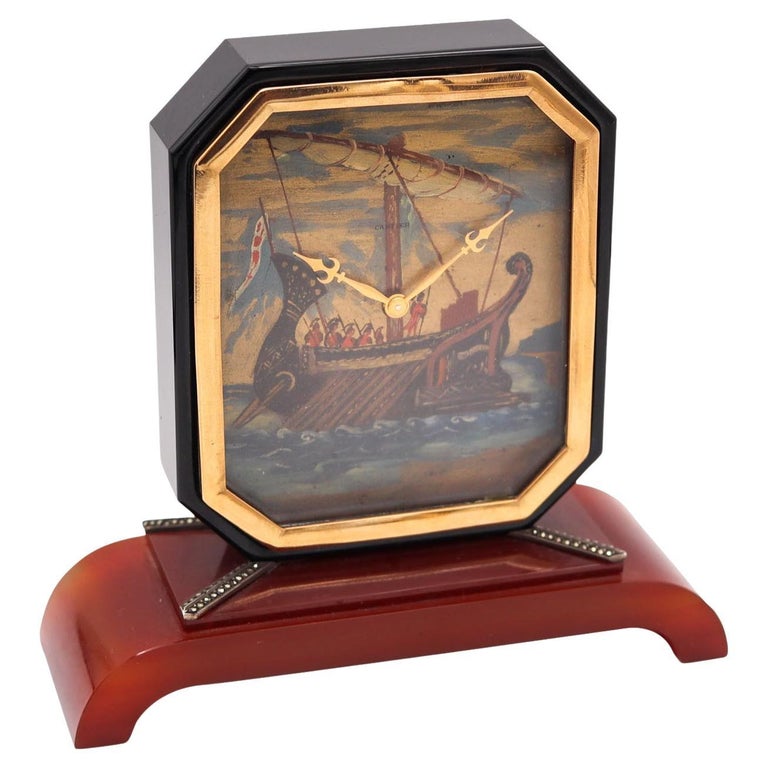 Cartier Paris 1935 Rare Art Deco Geometric Desk Clock In Black Onyx And ...