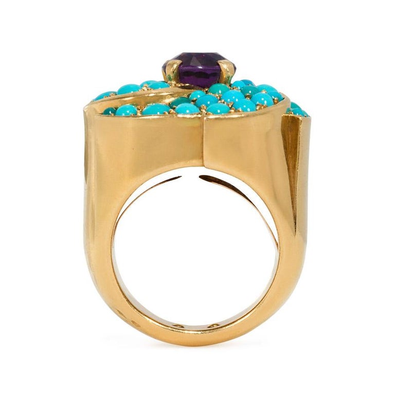Cartier, Paris 1950s Gold, Turquoise and Amethyst Cocktail Ring at 1stDibs