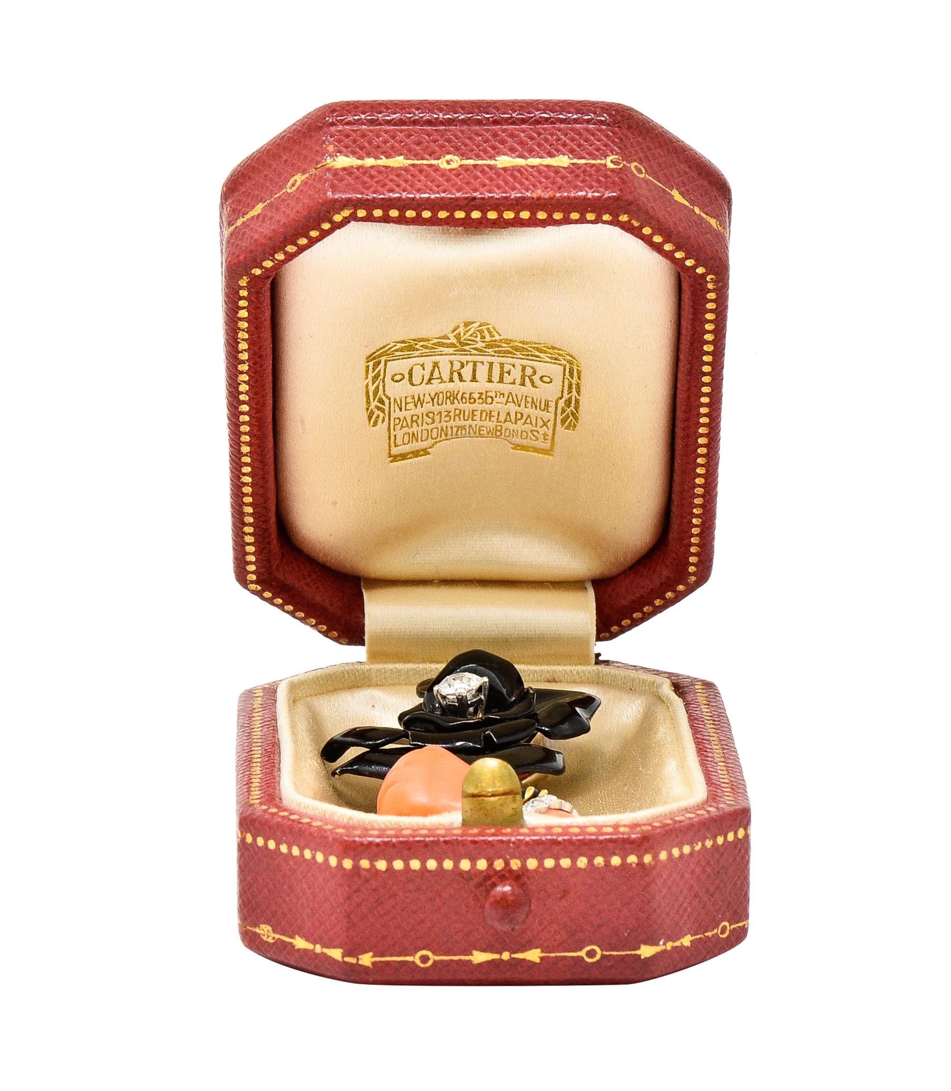 Cartier Paris Art Deco Diamond Carved Coral Enamel Platinum 18 Karat ...