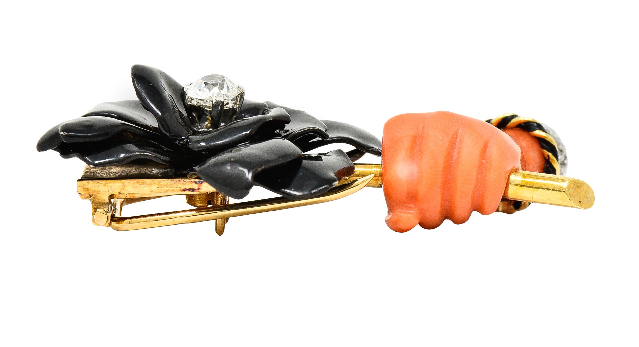 Cartier Paris Art Deco Diamond Carved Coral Enamel Platinum 18 Karat ...