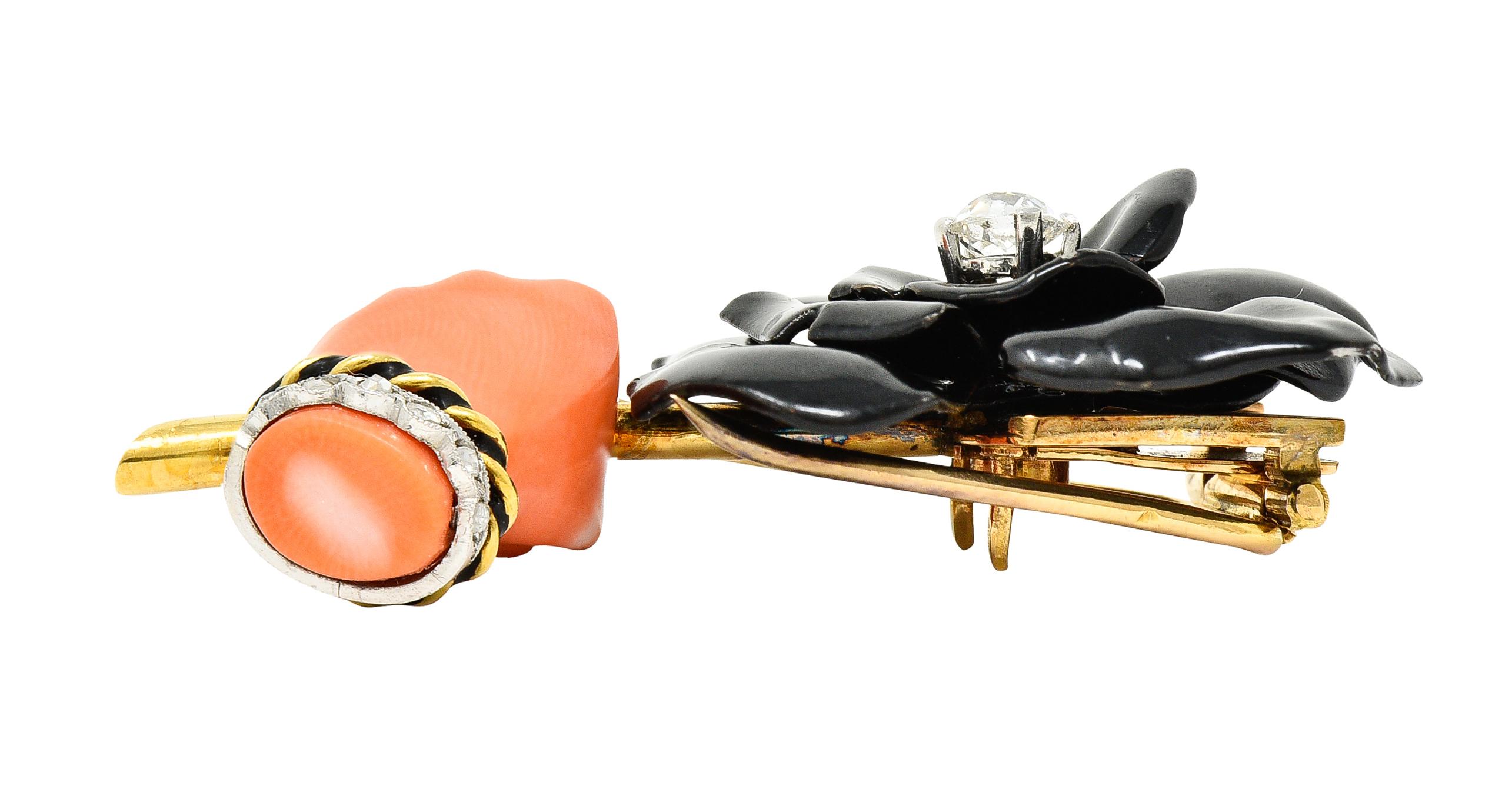 Cartier Paris Art Deco Diamond Carved Coral Enamel Platinum 18 Karat ...