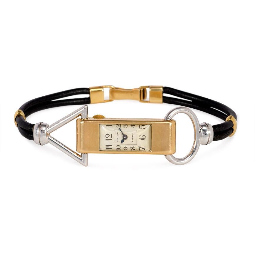 Cartier, Paris Art Deco Two-Color Gold Backwinder Watch with Leather ...