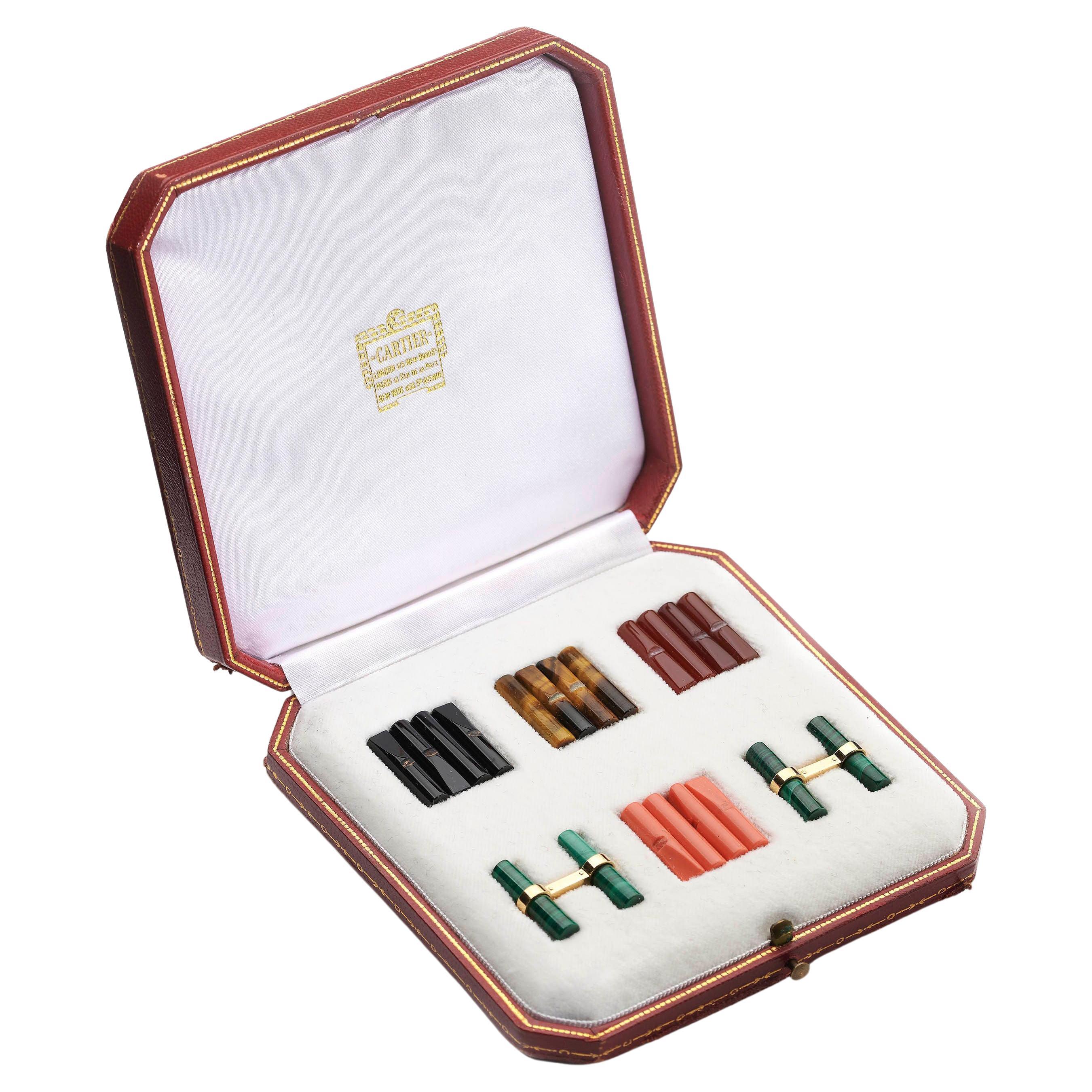 Cartier Panthere Gemstone Gold Cufflink and Button Stud Set at 1stDibs
