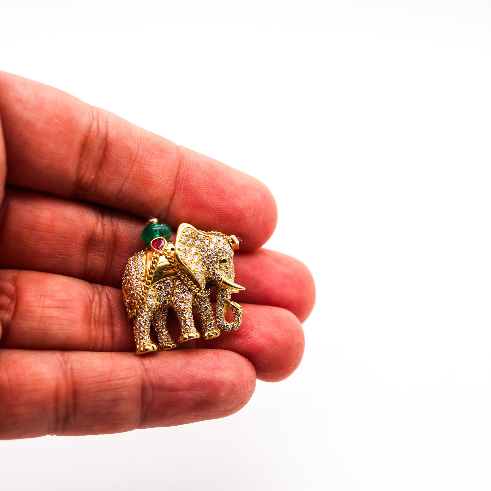 Cartier Paris Elephant Brooch 18Kt Gold With 5.24 Ctw Diamonds Emeralds ...
