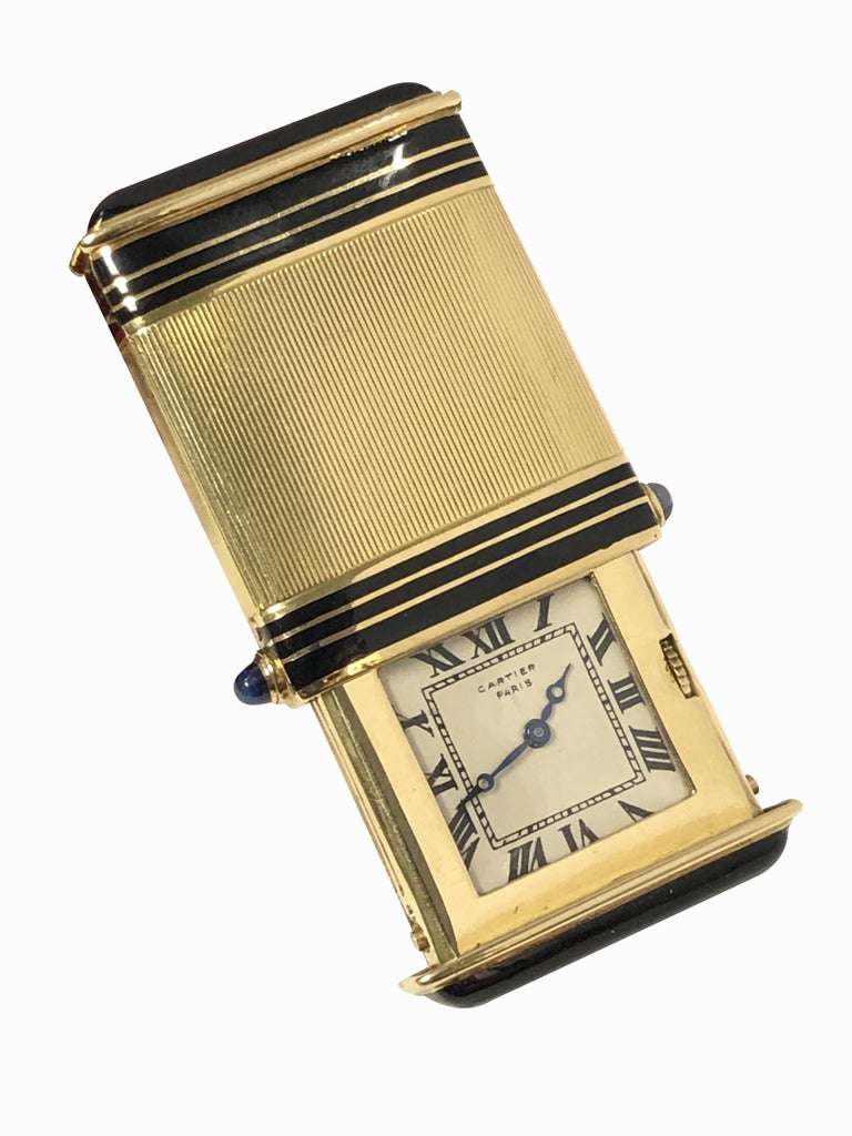 Cartier Paris EWC 1920s Gold and Enamel Art Deco Travel Watch at 1stDibs
