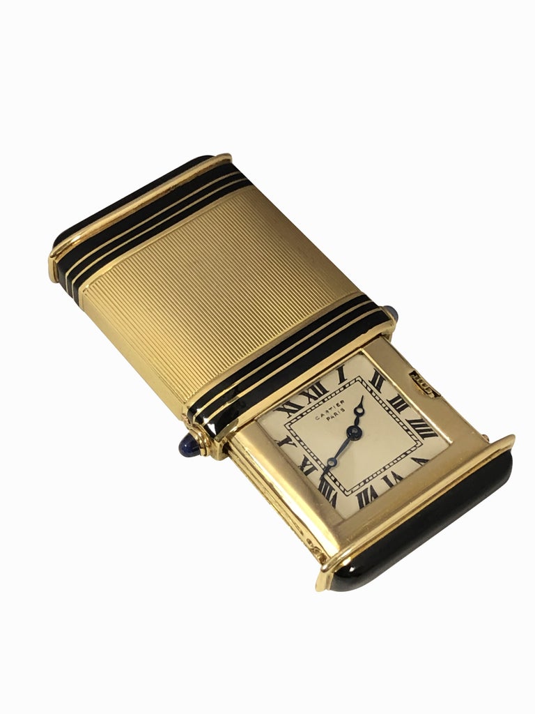 Cartier Paris EWC 1920s Gold and Enamel Art Deco Travel Watch at 1stDibs