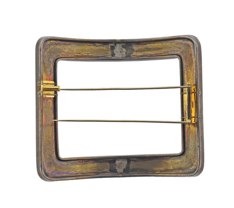 Cartier Paris Guilloche Enamel Gold Silver Buckle Brooch For Sale at ...