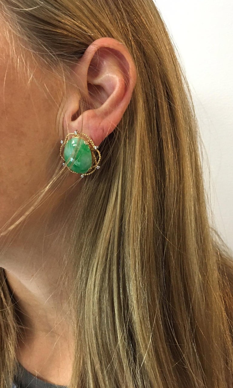 Cartier Paris Jade Diamond 18 Karat Yellow Gold Earrings For Sale at ...