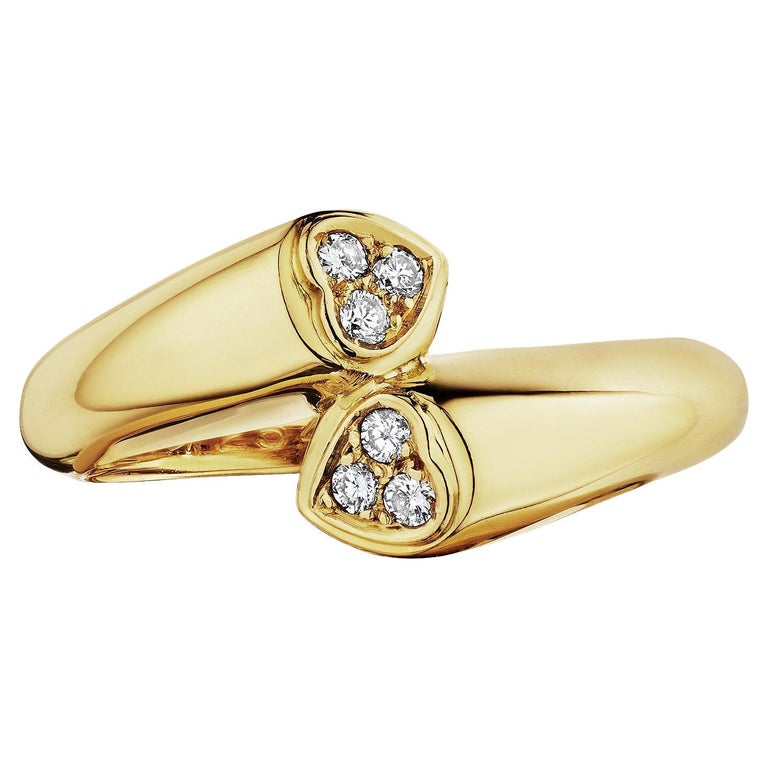 Cartier Paris Modernist Diamond Gold Heart By-Pass Ring For Sale at 1stDibs