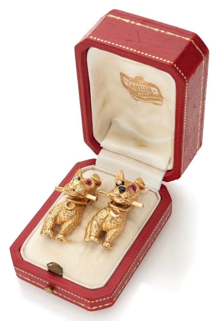 Cartier Paris Onyx Ruby and Diamond Fox Motif Collectible Brooch at 1stDibs