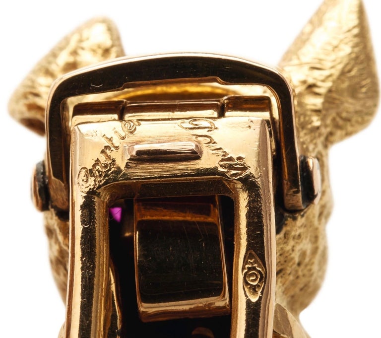 Cartier Paris Onyx Ruby and Diamond Fox Motif Collectible Brooch at 1stDibs