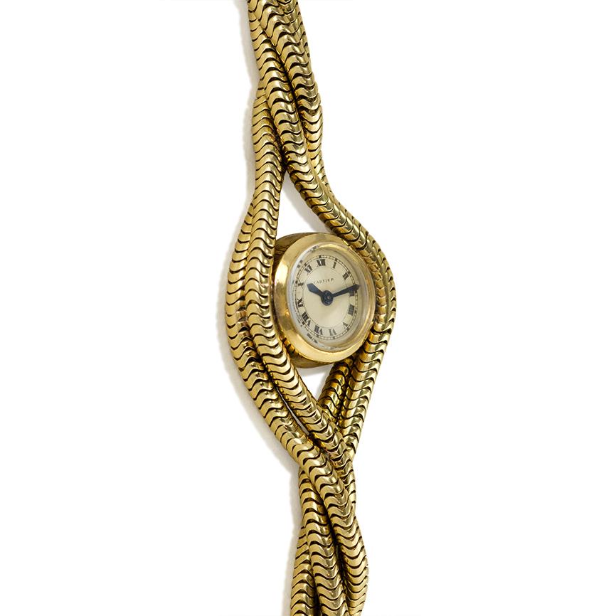 Cartier, Paris Retro Gold Bracelet Watch with Twisted Snake Chain Strap ...