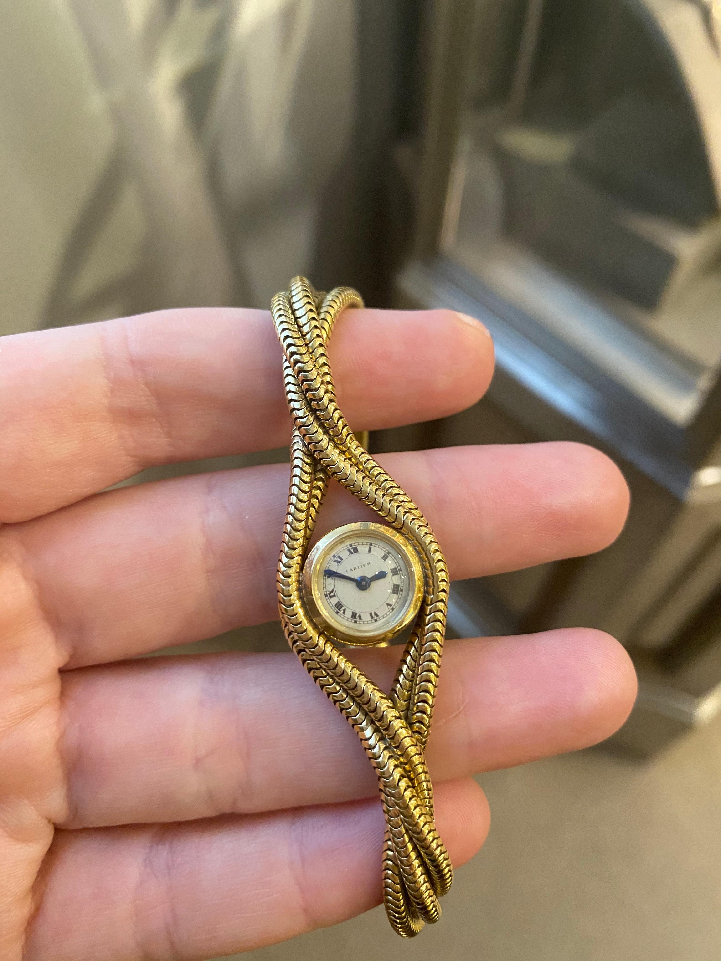 Cartier, Paris Retro Gold Bracelet Watch with Twisted Snake Chain Strap ...