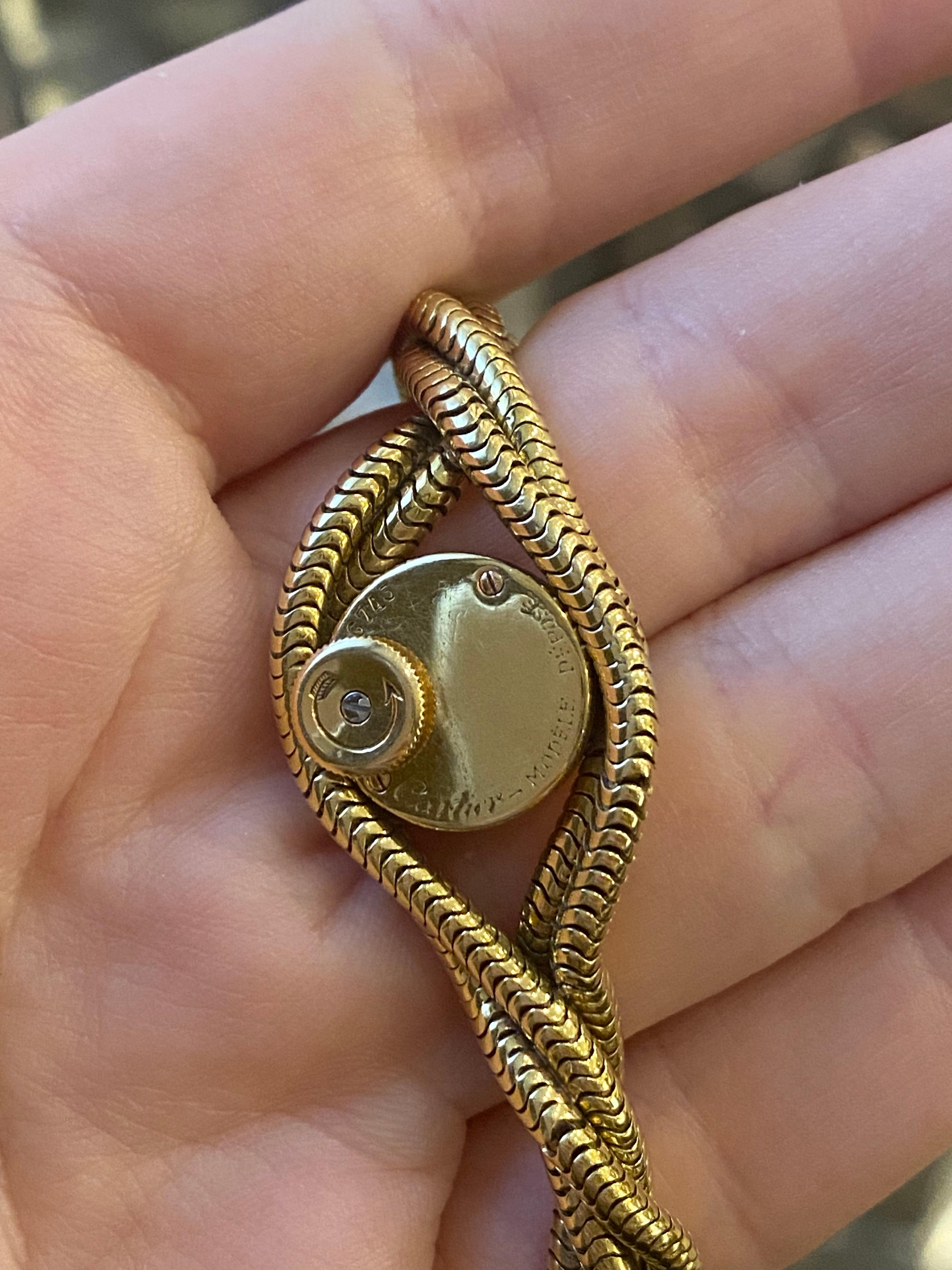 Cartier, Paris Retro Gold Bracelet Watch with Twisted Snake Chain Strap ...