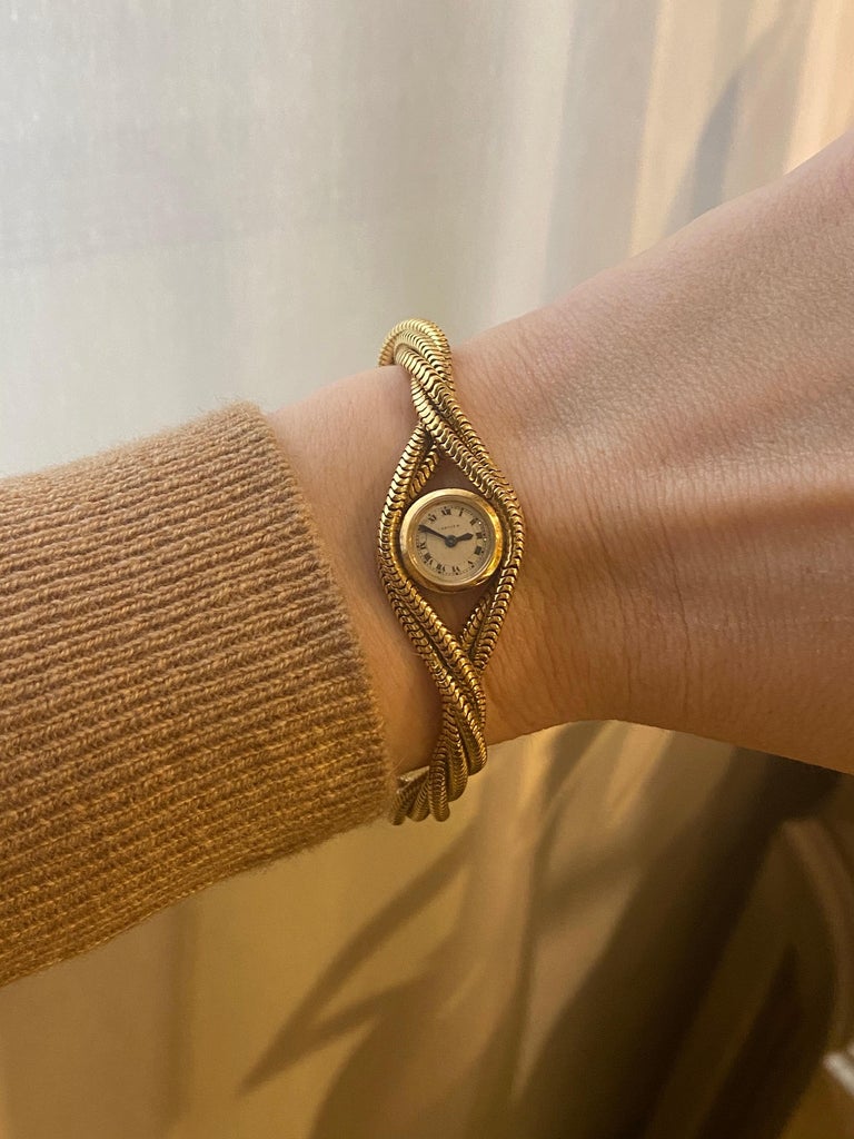 Cartier, Paris Retro Gold Bracelet Watch with Twisted Snake Chain Strap ...