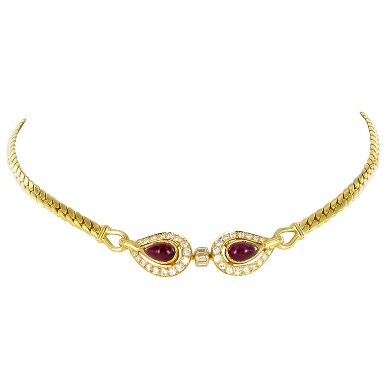 Cartier Paris Ruby and Diamond Necklace in 18 Karat Yellow Gold at 1stDibs