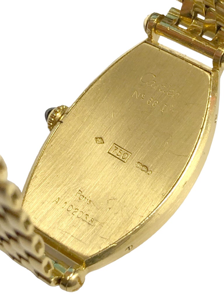 Cartier Paris Tonneau Mid Size Yellow Gold Bracelet Mechanical Wrist ...
