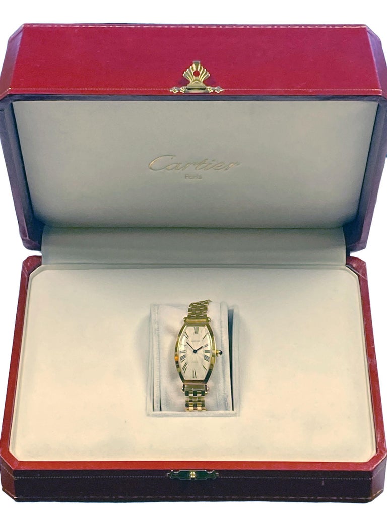 Cartier Paris Tonneau Mid Size Yellow Gold Bracelet Mechanical Wrist ...