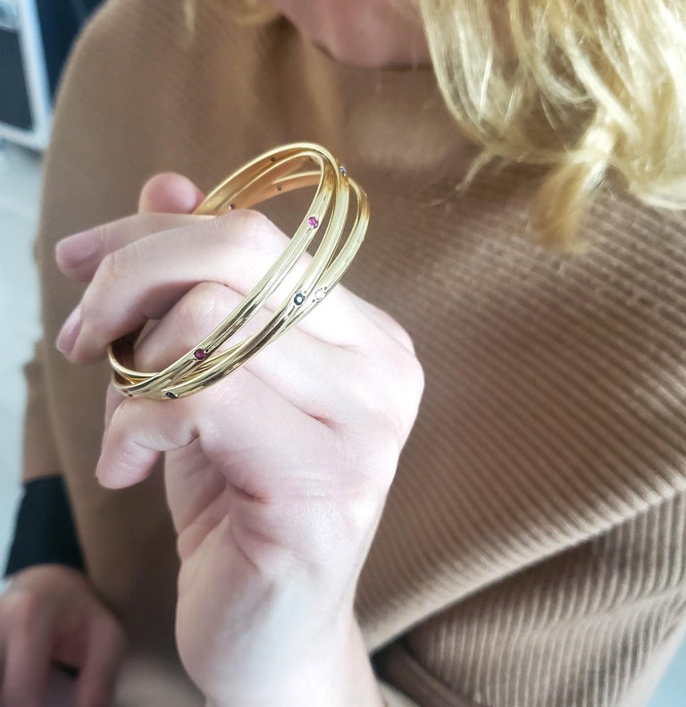 Cartier Paris Trinity Bangles 18Kt Gold with 1.23 Ctw Diamonds Sapphires Rubies For Sale at 1stDibs