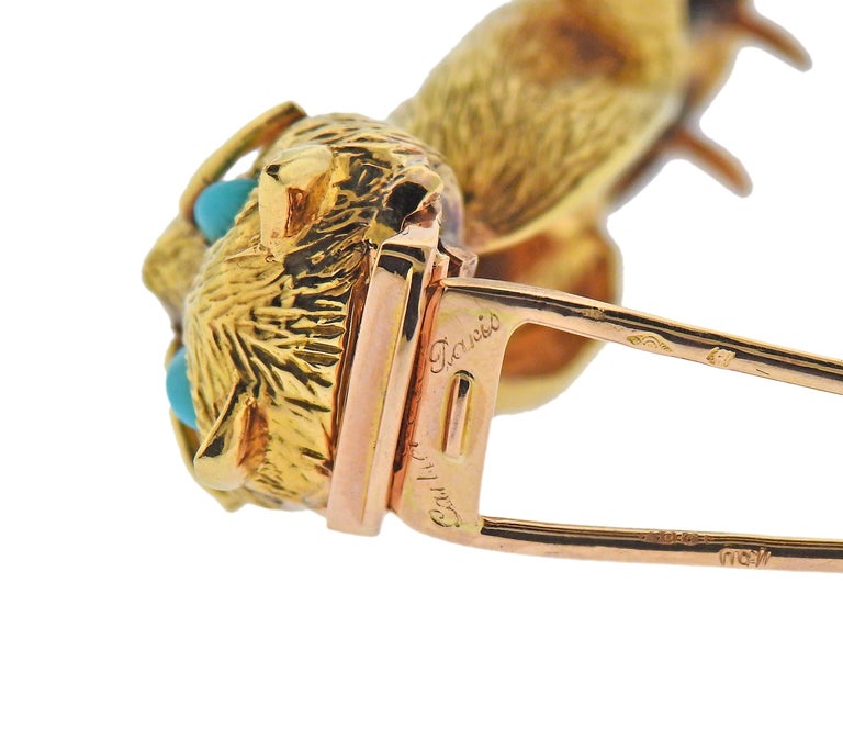 Cartier Paris Turquoise Enamel Gold Cat Brooch Pin at 1stDibs