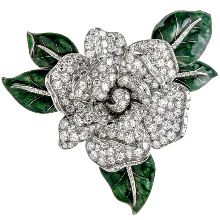 Cartier Broche fleur mobile vintage mobile en platine et diamants de 12 ...
