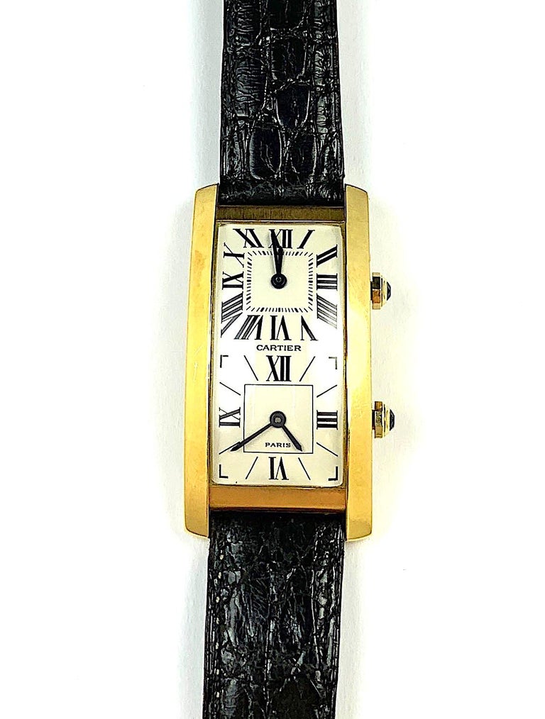 Cartier Paris Yellow Gold Cintree Tank Dual Time Mechanical Wristwatch ...