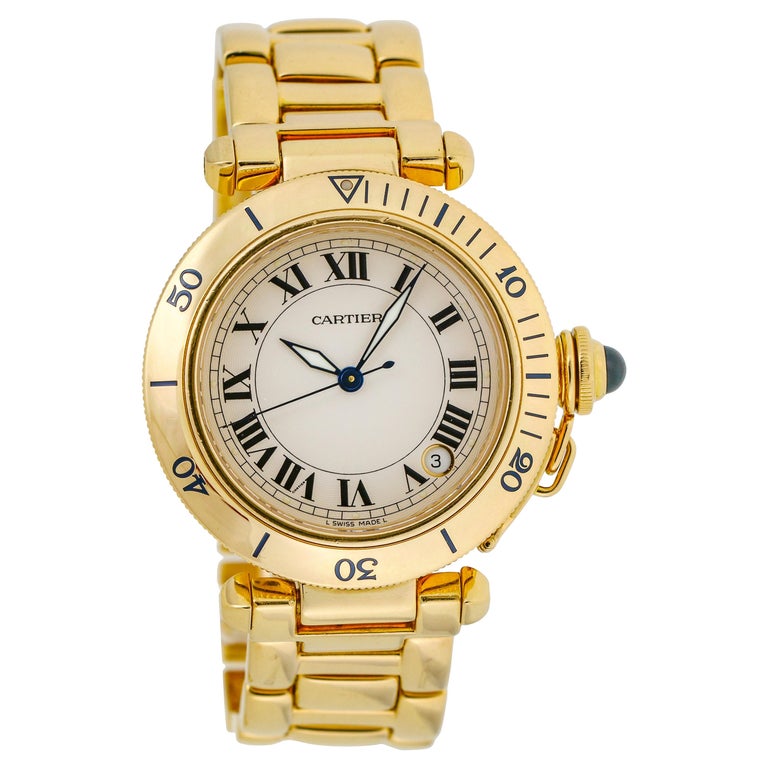 Cartier Pasha 18 Karat Yellow Gold Automatic Watch For Sale at 1stDibs