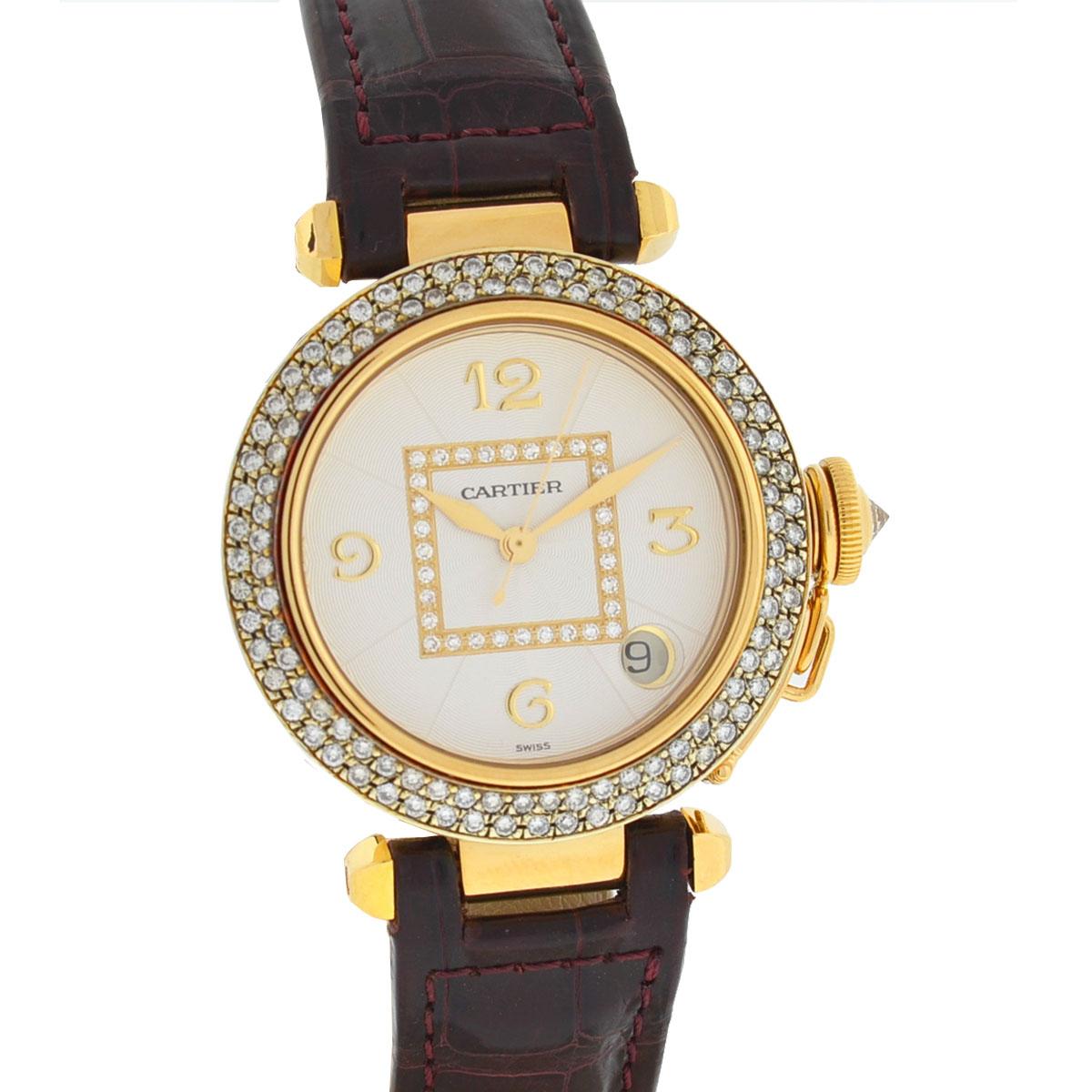 Cartier White Gold Pasha Factory Diamond Bezel and Crown Wristwatch at 1stDibs